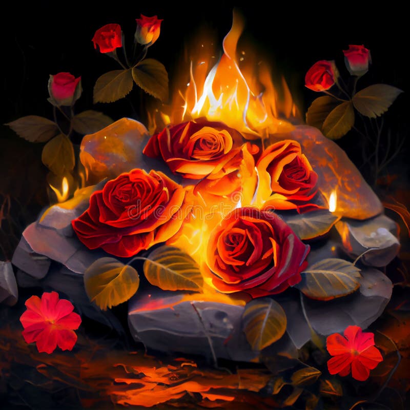 AI Generated Hyper-realistic Art Illustration of a Red Roses with Fire ...