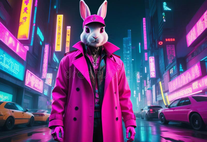 A Hyper-Realistic Cyberpunk Rabbit Stock Illustration - Illustration of ...