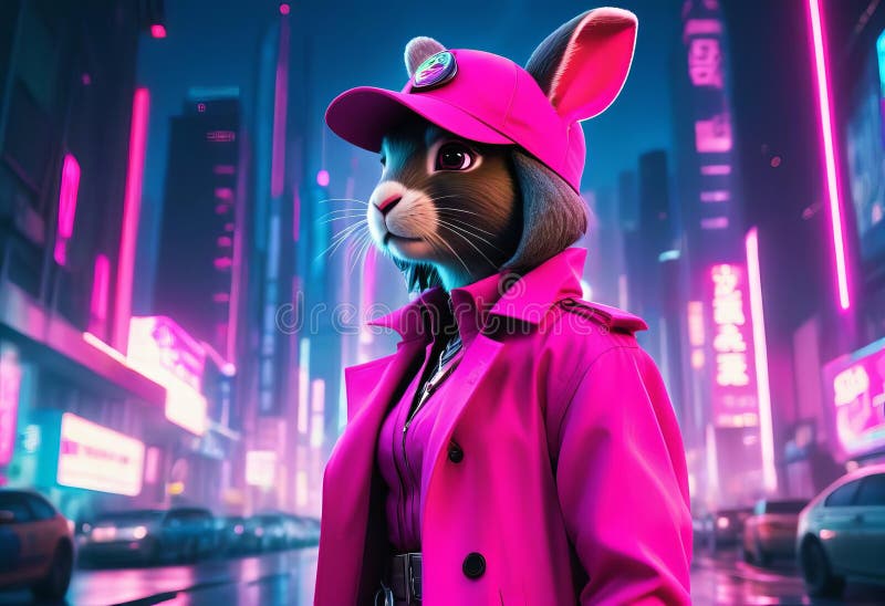 A Hyper-Realistic Cyberpunk Rabbit Stock Illustration - Illustration of ...