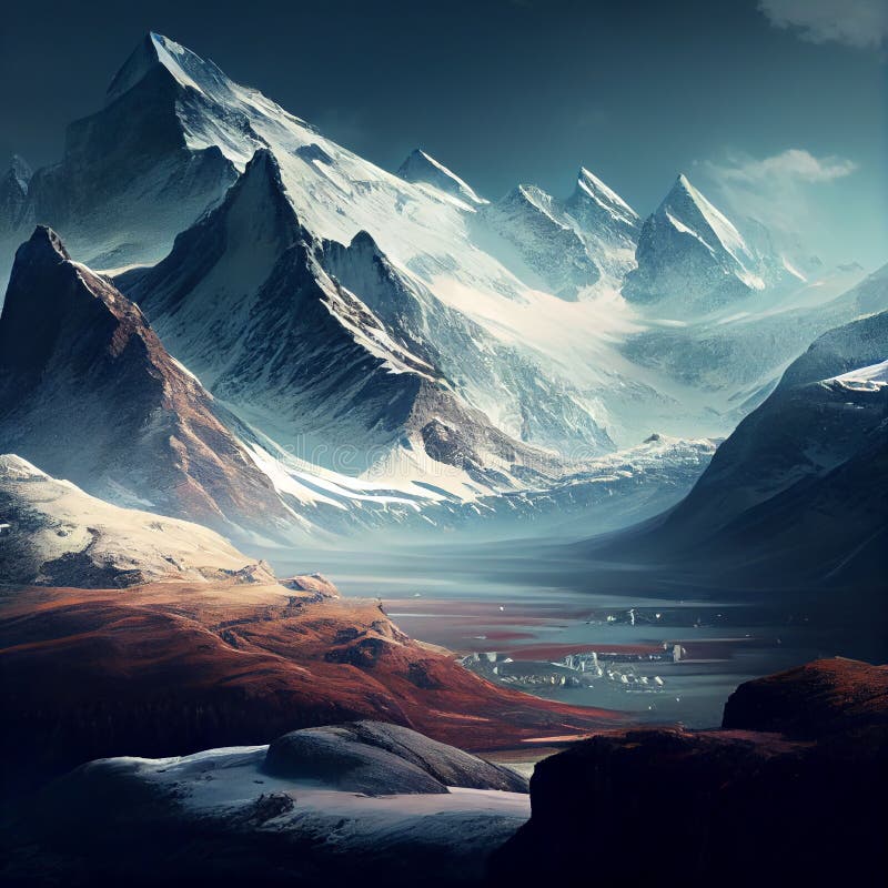AI-generated Hyper-realistic Illustration of Valley and Snow Covered ... AI-generated Hyper-realistic Illustration of Valley and Snow Covered ...