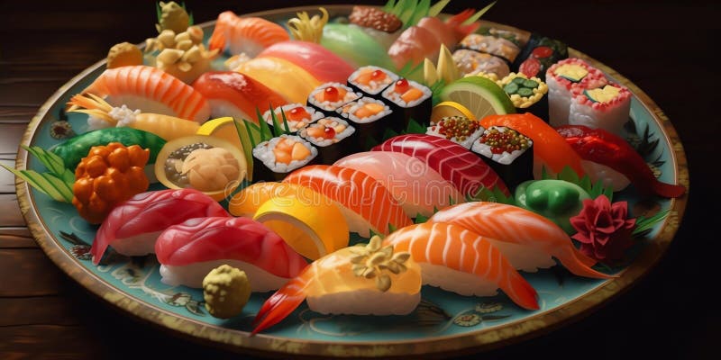 Hyper-realistic Sushi Plate, Made with Generative AI Stock Illustration ...