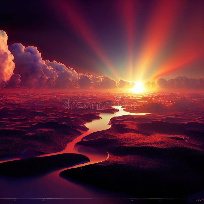 AI Generated Hyper-realistic Land with a Water Stream Near Clouds and ...