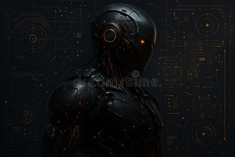 AI Generated Hyper Realistic Robot in Black Armor with Glowing Orange ...