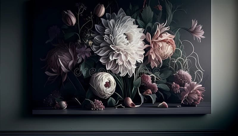 Flower Wall Art, Made with Generative AI Stock Illustration ...