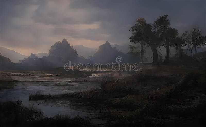 AI-generated Hyper-realistic View of a River Running through a Dark ...