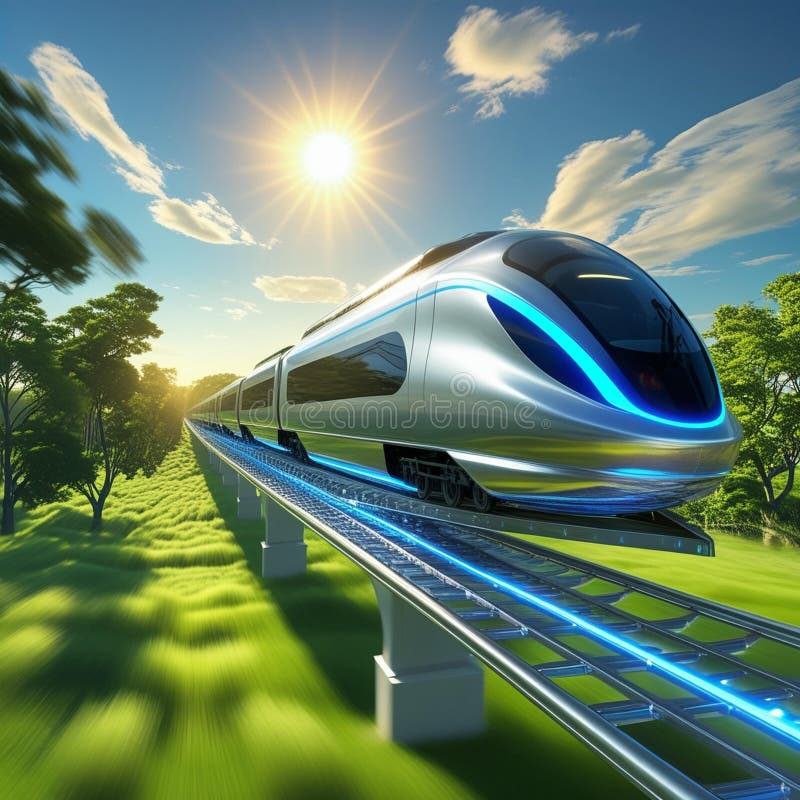 AI-Generated Hyper-Speed Maglev Train Soaring through a Lush ...