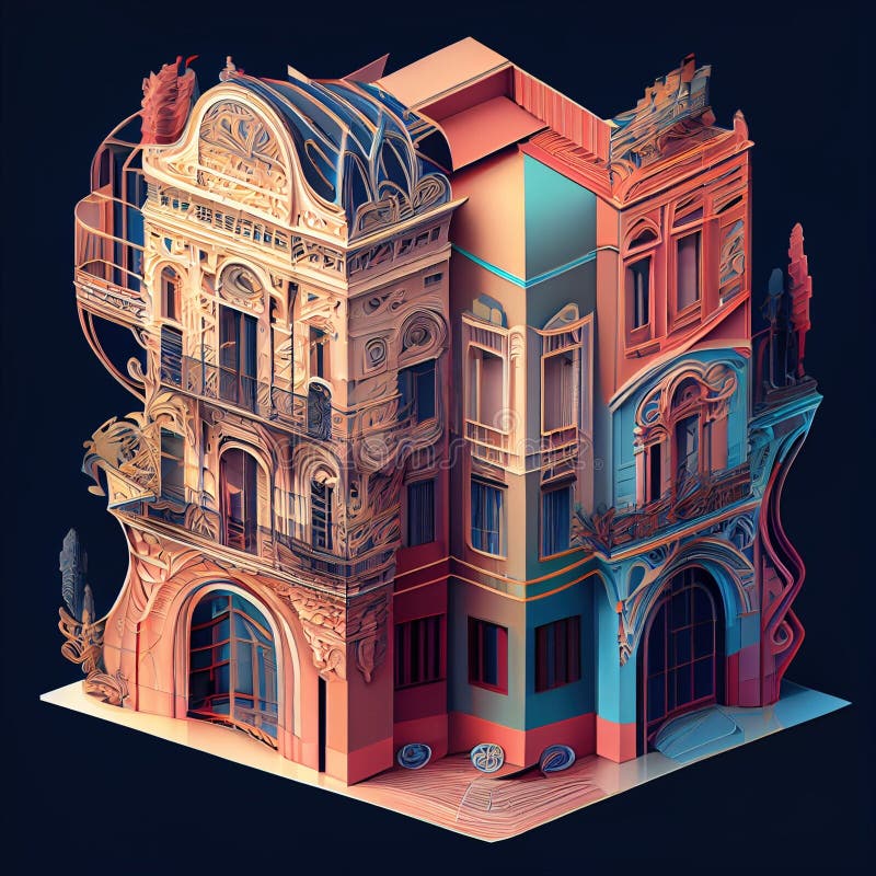 Neo Art Nouveau Architectural Illustration, Made with Generative AI ...