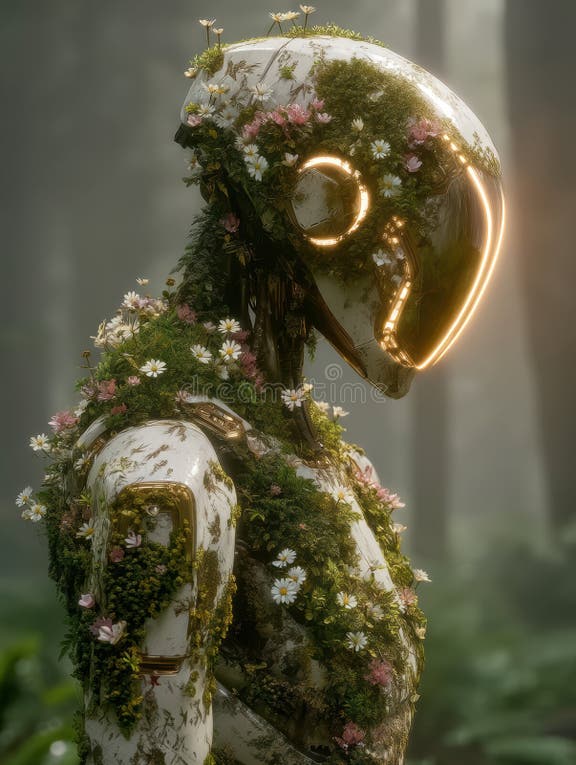 Overgrown Android with Golden Visor Stock Illustration - Illustration ...
