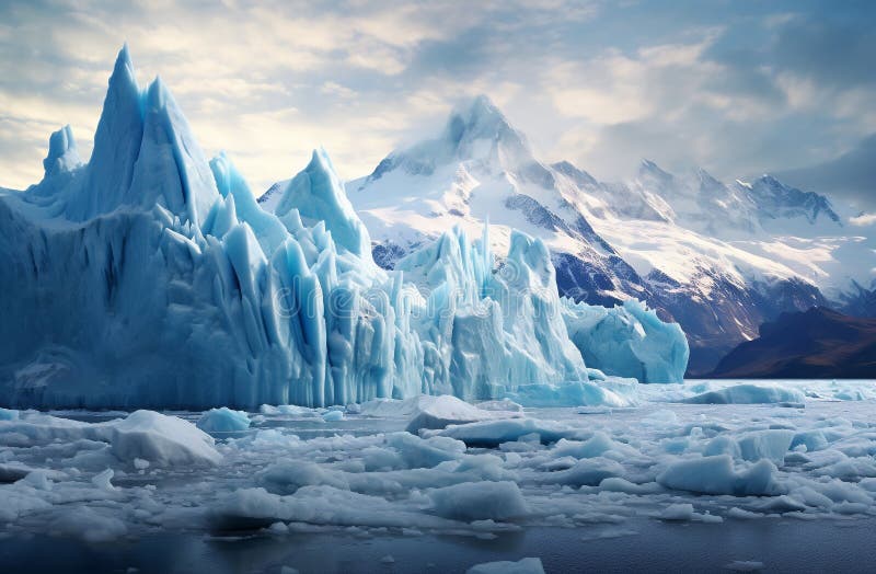 AI Generated Ice Cliff in Frozen Lake Stock Illustration - Illustration ...