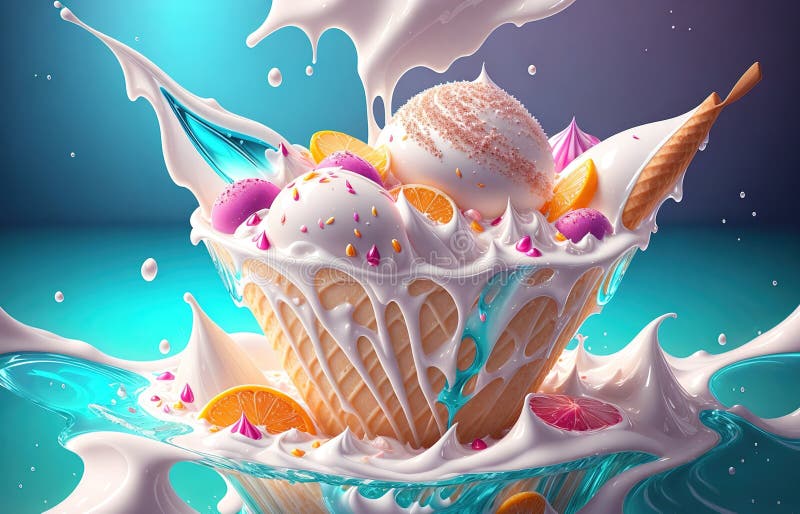 Ice Cream in Water Splash Realistic Composition by AI Generated Stock ...