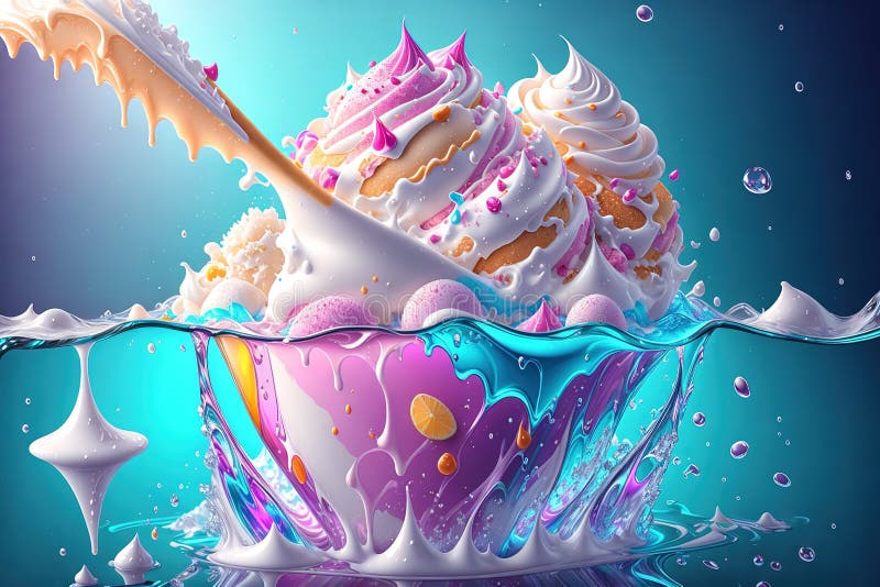 Ice Cream in Water Splash Realistic Composition by AI Generated Stock ...