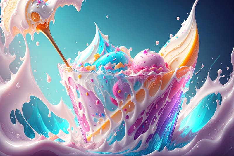 Ice Cream in Water Splash Realistic Composition by AI Generated Stock ...