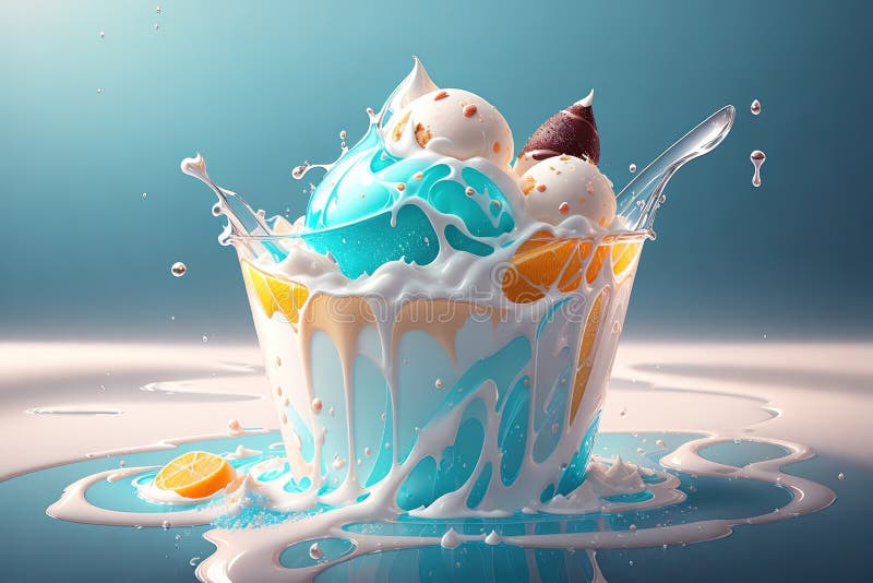 Ice Cream in Water Splash Realistic Composition by AI Generated Stock ...