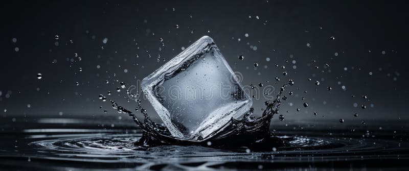 Ice Cube Splashing in Water Creates Dynamic Droplets in a Dark Setting ...