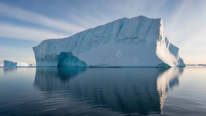 Iceberg Reflection on Calm Arctic Waters in Bright Sunlight. Stock ...