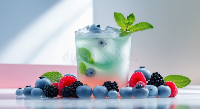 Iced Beverage with Mixed Berries and a Mint Garnish Stock Photo - Image ...