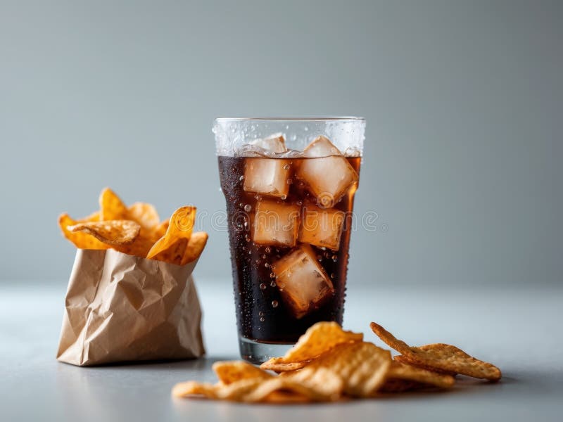 Iced Cola Drink with Crispy Fried Snacks Stock Image - Image of drink ...