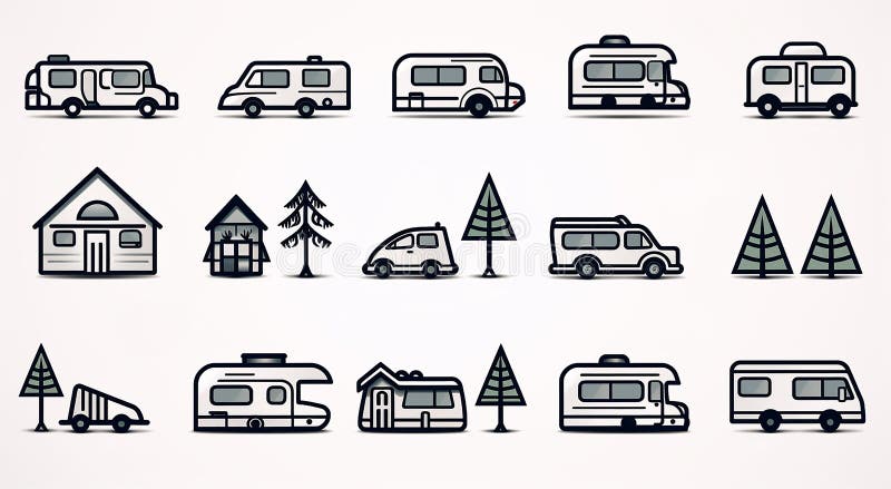 AI Generated Camper Van Icons Stock Illustration - Illustration of plan ...