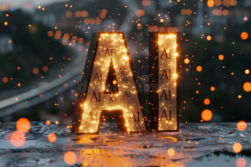 Illuminated AI Letters with Glowing Lights, Representing the ...