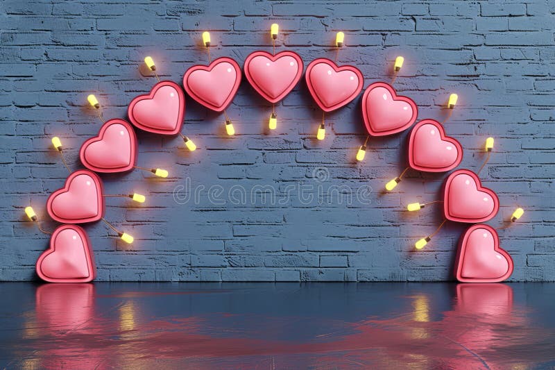 Illuminated Heart and Rainbow Arch on Brick Wall, Creating a Modern and ...