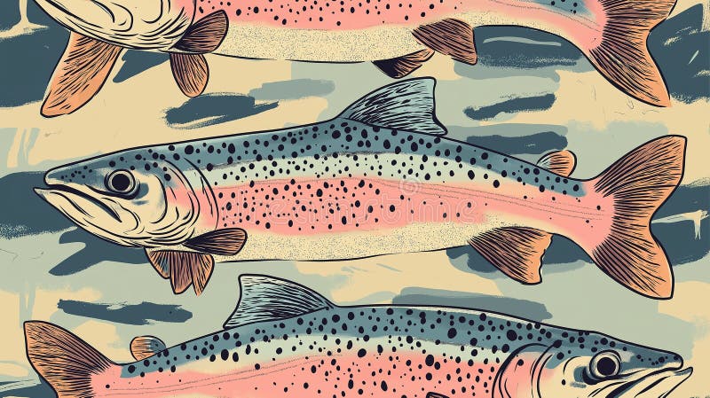 Vibrant Trout Fish Pattern Illustration. Stock Illustration - Illustration of creative, aquatic ...