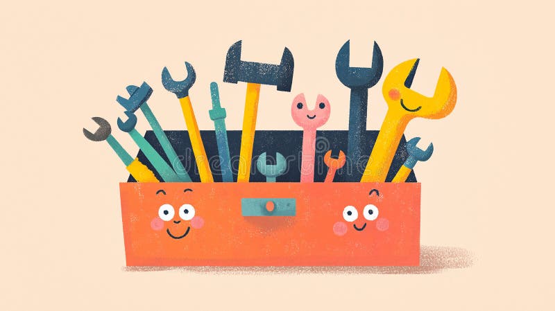An Illustrated Toolbox Features Anthropomorphic Tools with Cute ...