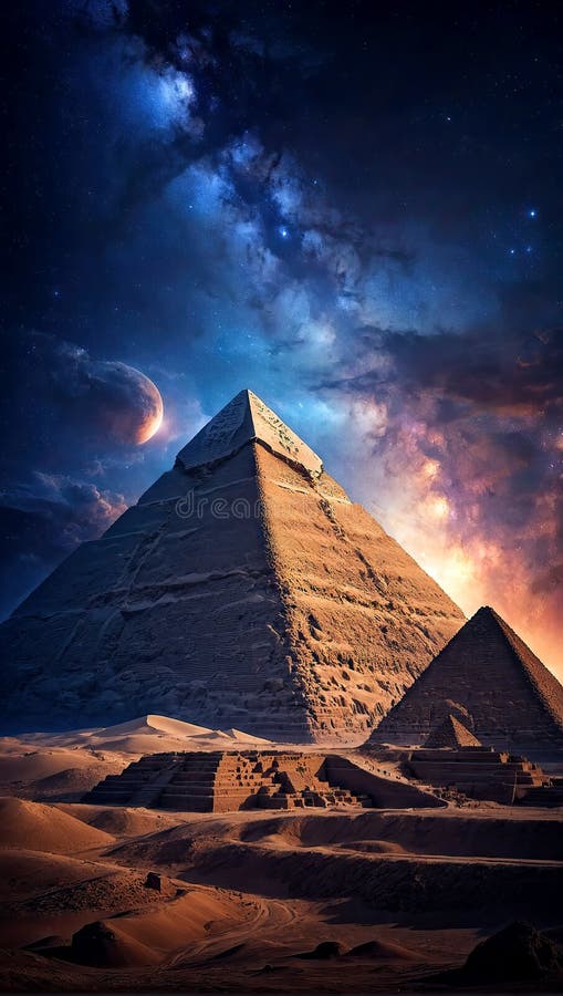 AI Generated Illustration of Ancient Pyramids in Desert Under Starry ...