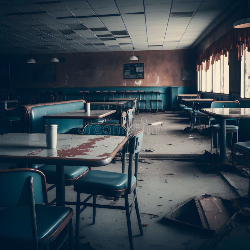 AI Generated Illustration of an Abandoned Cafe Surrounded by a Bleak ...