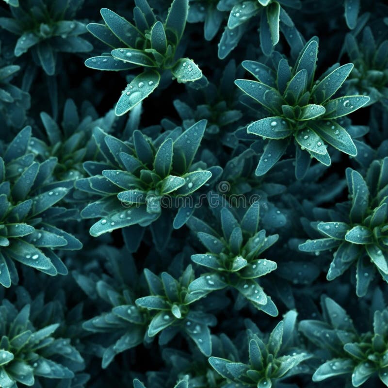 AI Generated Illustration of an Abstract Background of Flora in Teal with Dew Drops Stock ...