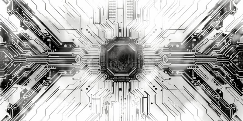 AI Generated Illustration of Abstract Black and White Tech Pattern with ...