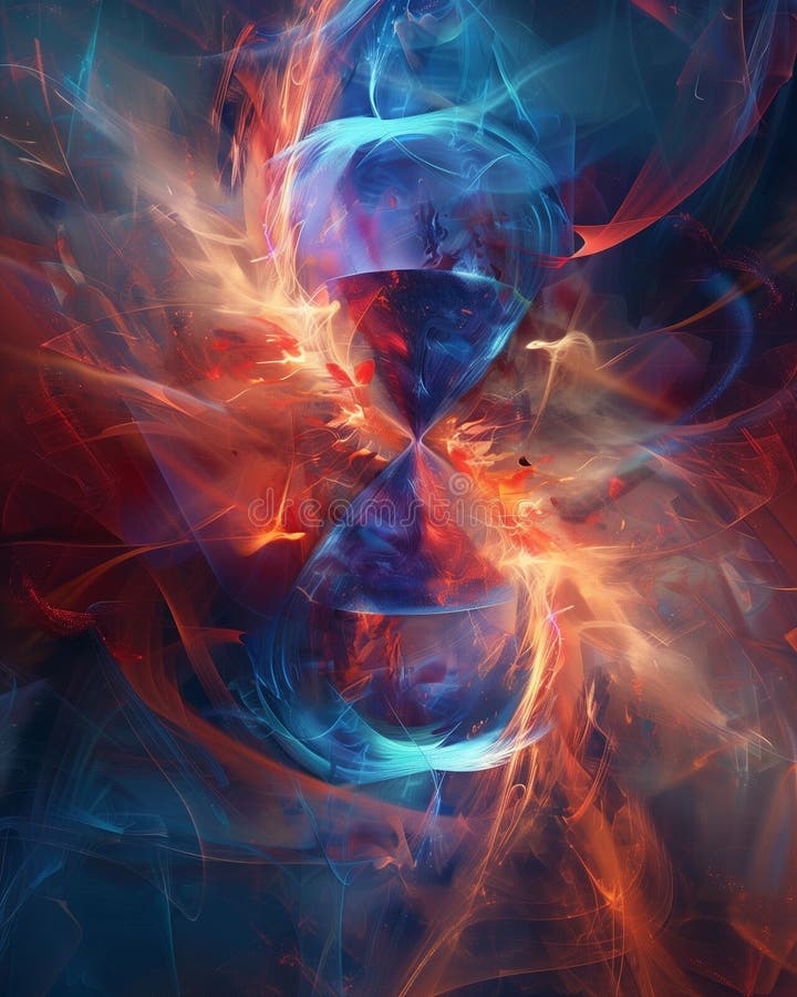 AI Generated Illustration of an Abstract Blue Hourglass with Red Flames ...