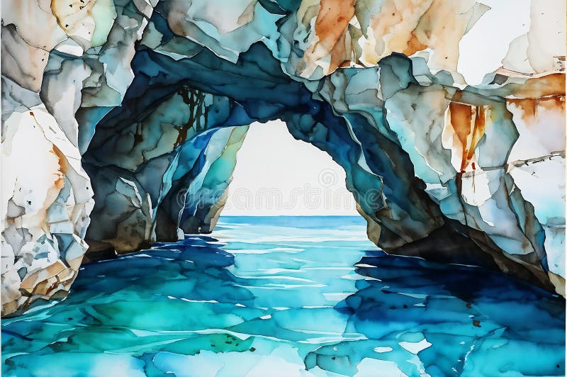 AI Generated Illustration of an Abstract Cave Painting with a Water ...