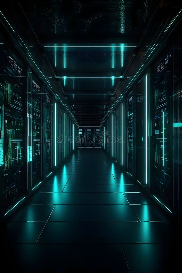AI-generated Illustration of an Abstract Data Center with Glowing ...
