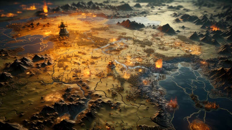 An Abstract Fantasy Map with Orange Glowing Rocks and Yellow Lava Stock ...
