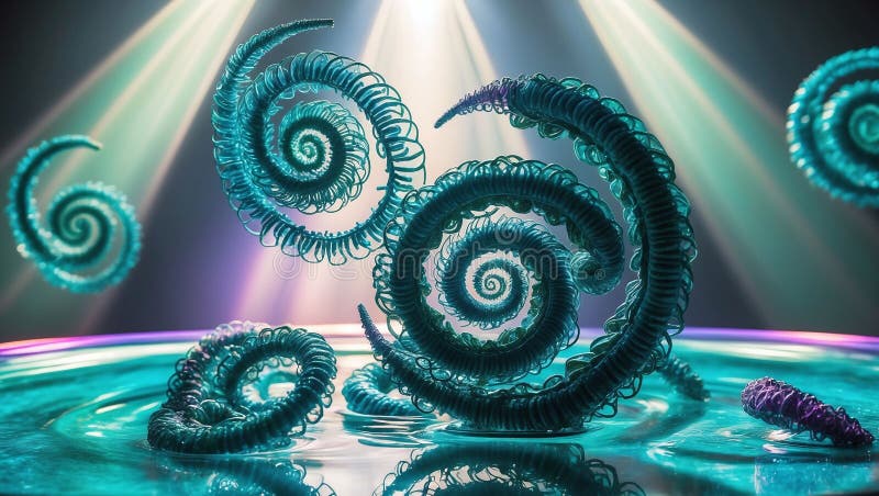 AI Generated Illustration of Abstract Glowing Spirals Floating on a ...