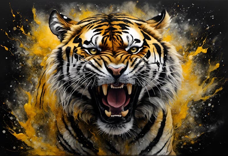 AI Generated Illustration of an Abstract Image of a Roaring Tiger in ...