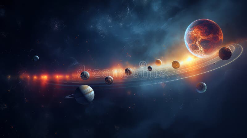 An Abstract View of Our Solar System Featuring Planetary Bodies in a ...