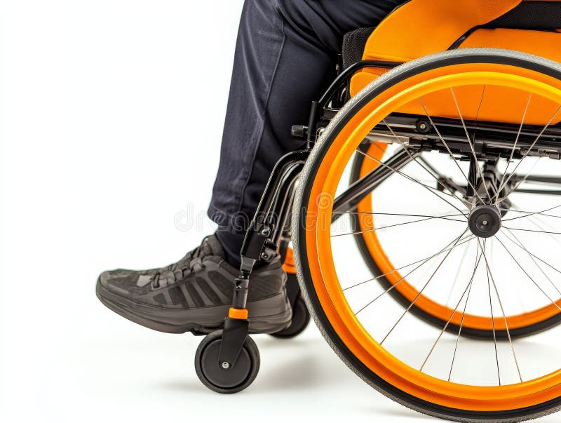 Closeup of a Person Sitting in a Modern Wheelchair with Vibrant Orange ...