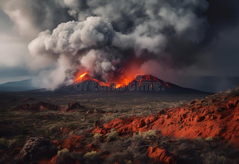AI Generated Illustration of an Active Volcano Spewing Smoke and Ash ...