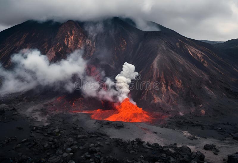 AI Generated Illustration of an Active Volcano Spewing Smoke and Ash ...