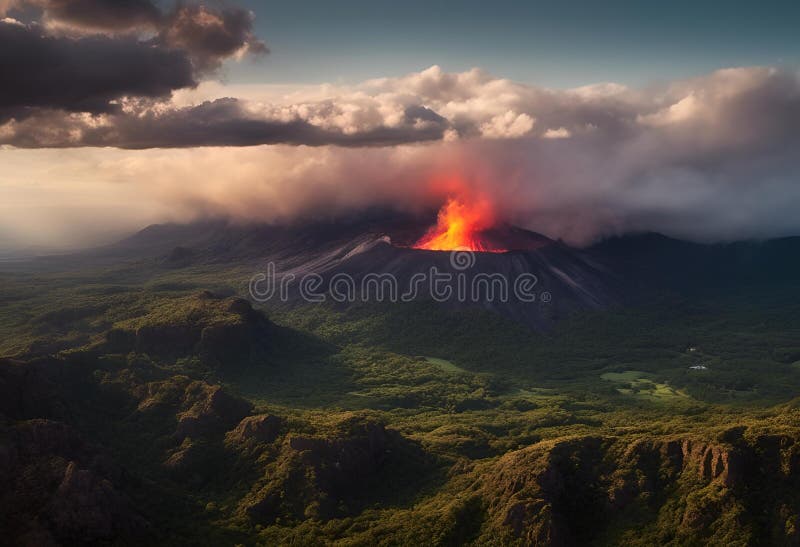 AI Generated Illustration of an Active Volcano Spewing Smoke and Ash ...