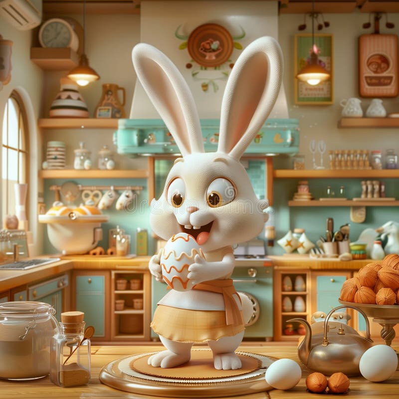 AI Generated Illustration of an Adorable Cartoon Bunny in Kitchen ...