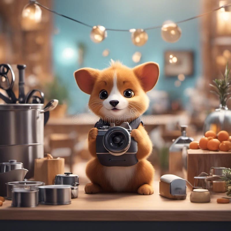 AI Generated Illustration of an Adorable Cat with a Camera Stock ...