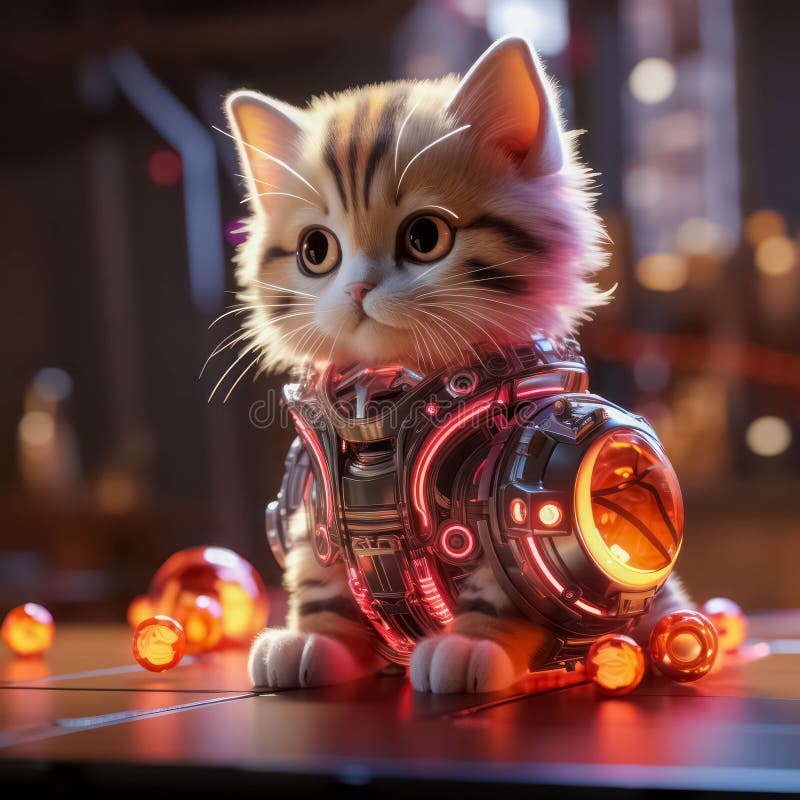 AI Generated Illustration of an Adorable Cyborg Kitten with Robotic ...