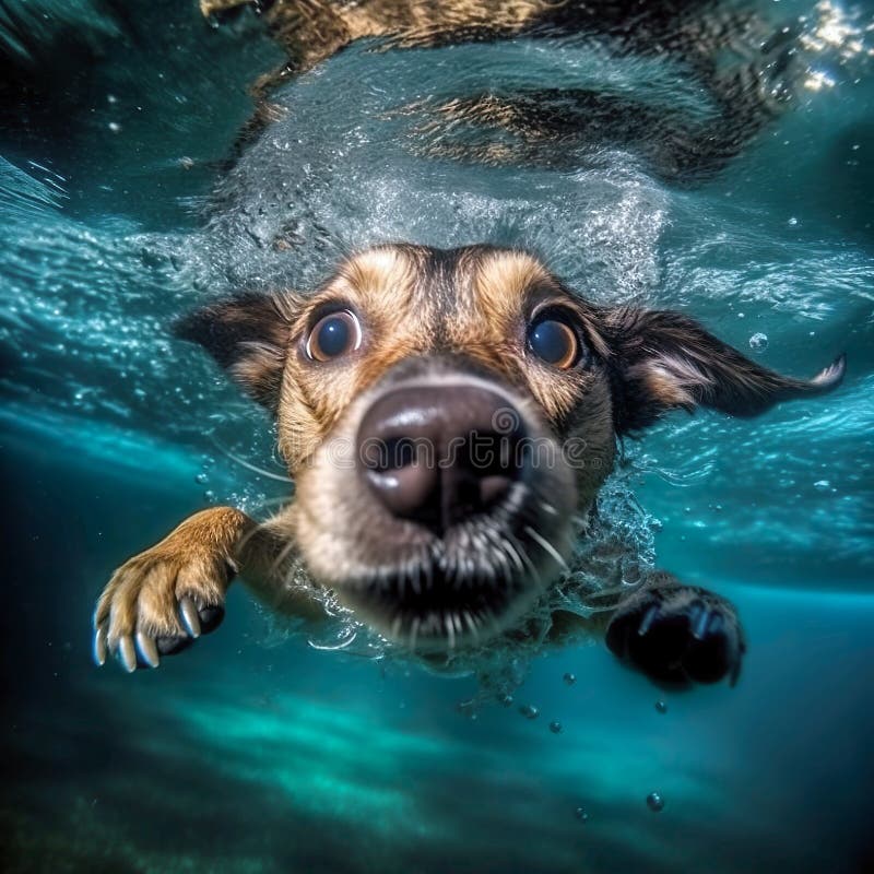 AI Generated Illustration of an Adorable Dog Swimming Underwater Stock ...