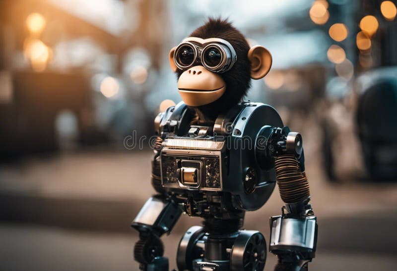 AI Generated Illustration of an Adorable Metal Monkey Stock ...