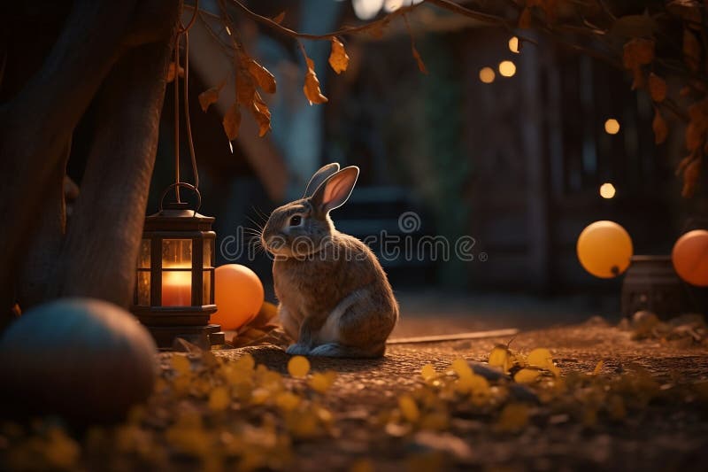 AI Generated Illustration of an Adorable Rabbit Next To a Vibrant ...