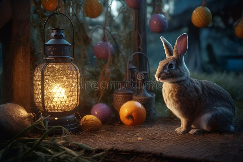 AI Generated Illustration of an Adorable Rabbit Next To a Vibrant ...