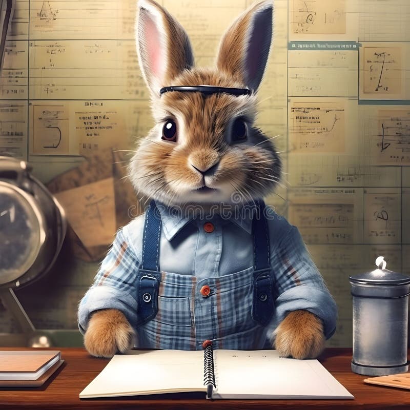 AI Generated Illustration of an Adorable Rabbit at a Table, Attentively ...