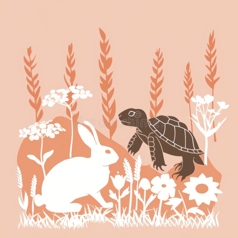 AI Generated Illustration of an Adorable Rabbit and Turtle in a Cute ...